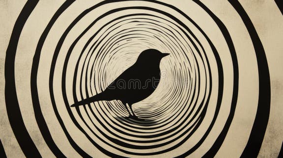 Black Bird Silhouette Standing in a Hypnotic Concentric Circles Tunnel ...