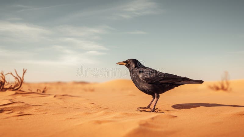 Tired Blackbird: a Humanistic Empathy in the Desert Stock Image - Image ...