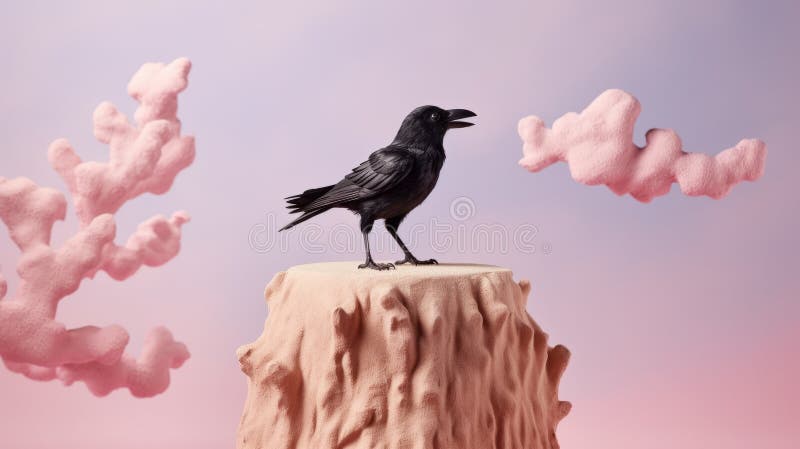 Hyper-realistic Crow on Tree Stump: Plastic Art with Tactile Landscapes ...