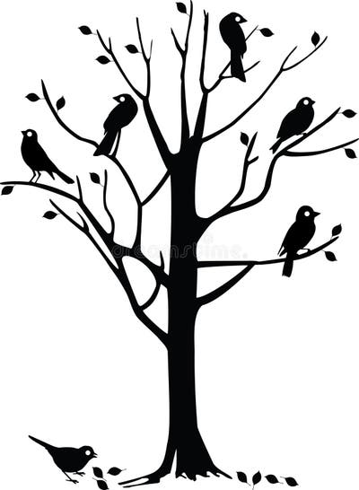 Black birds on tree stock vector. Illustration of decorative - 7287636