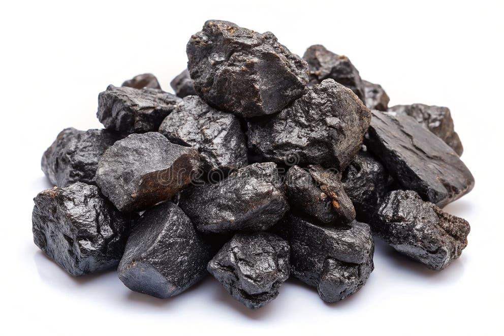 Black Bituminous Coal Fragments on White Background Stock Illustration ...