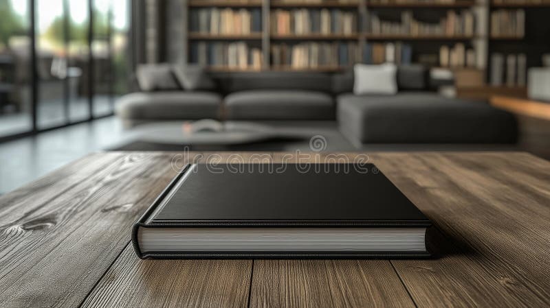 A Black Blank Book Cover Mockup Placed on a Table Inside a Library ...
