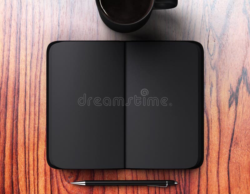 Black Blank Diary, Cup of Coffee and Pen Stock Image - Image of book ...