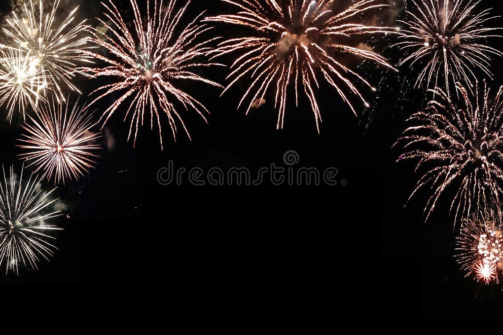 Black Blank for Festive Design with Real Fireworks, Copy Space Stock ...