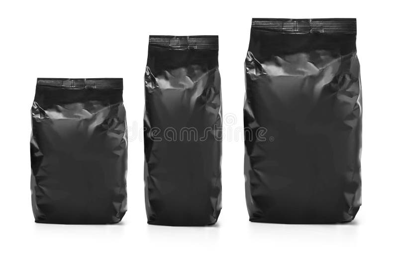 Black Blank Foil Bag Packaging Stock Image - Image of coffee, mock ...