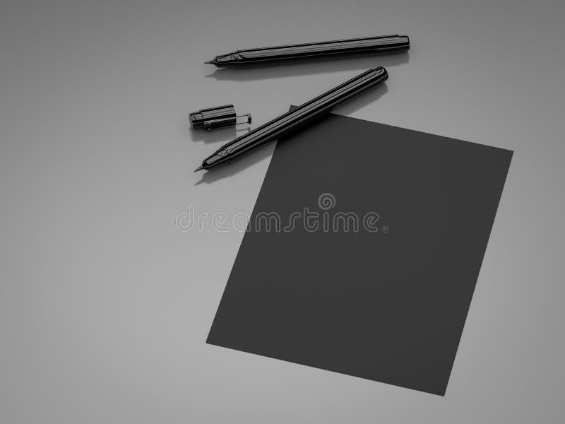 Black Blank Paper with Black Pens Stock Illustration - Illustration of ...