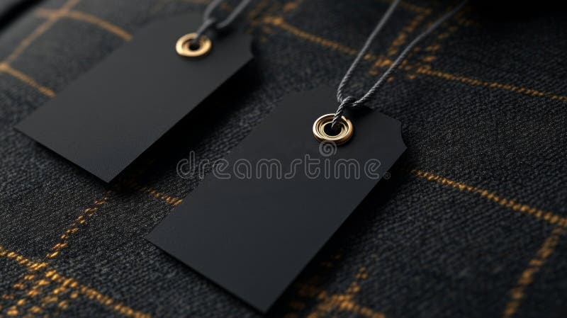 Black Blank Price Tags on Dark Fabric Background Stock Illustration ...