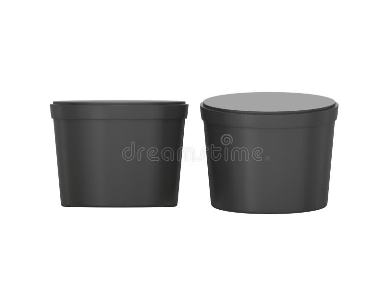 Black Blank Tub Food Plastic Container Packaging with Clipping Stock ...