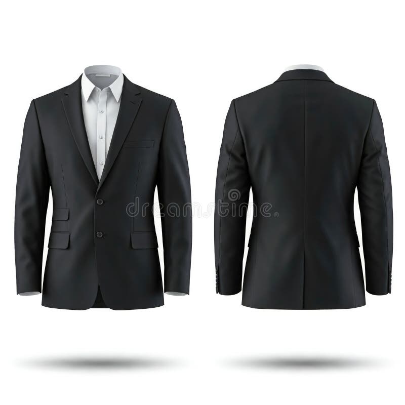 Black Blank Suit Template on Invisible Mannequin Front and Back View ...