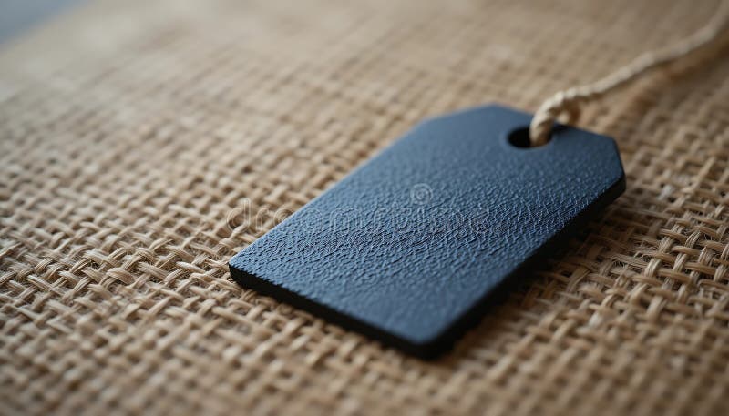 Black Blank Tag with Rope on Burlap Background, Mockup Stock ...