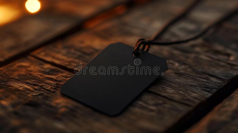 Black Blank Tag on Rustic Wooden Surface Stock Illustration ...