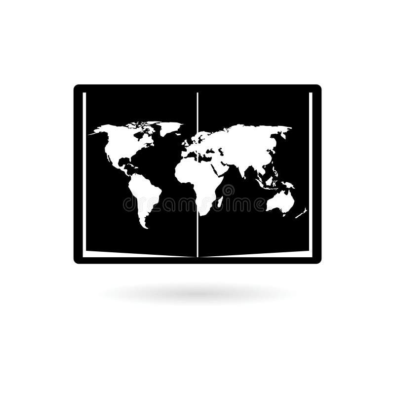Black Blank World Map on Book Icon or Logo Stock Vector - Illustration ...