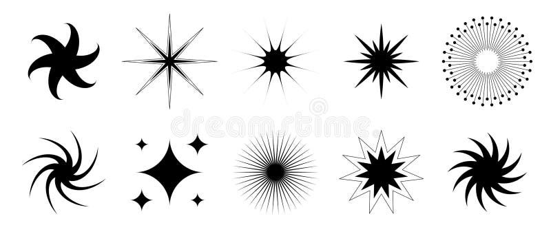 Bling Stars, Starburst and Retro Futuristic Graphic Elements Set Stock ...