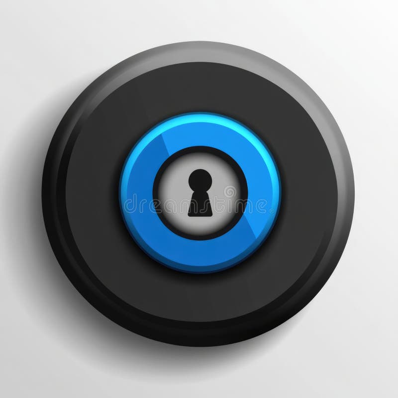 A Black and Blue Button with a Keyhole, Great for Lock or Security ...