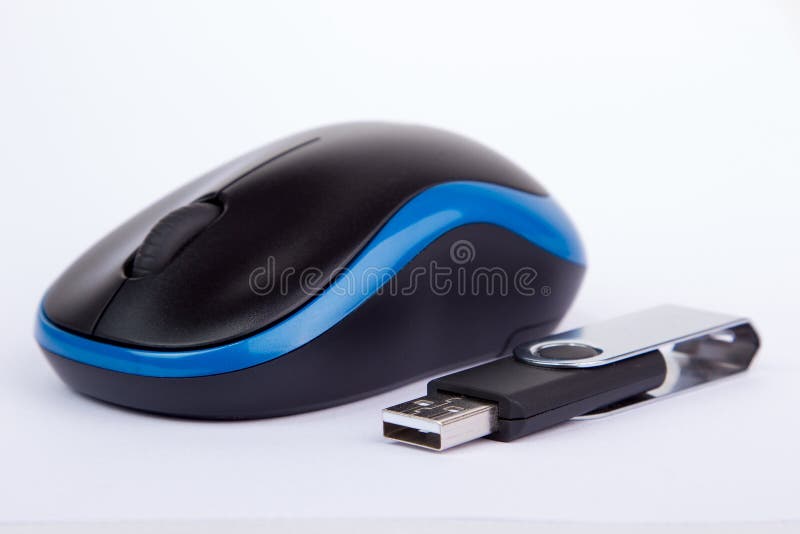 Black Blue Computer Mouse with an Usb Stick Stock Image - Image of ...