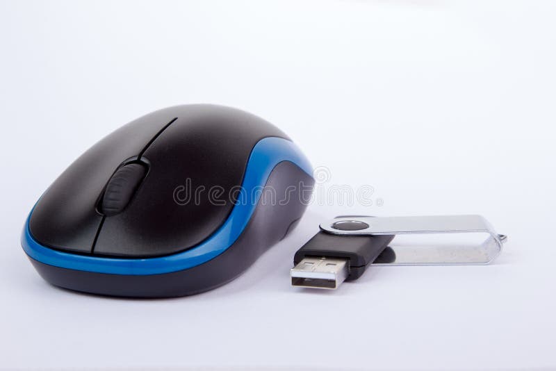 Black Blue Computer Mouse with an Usb Stick Stock Image - Image of ...