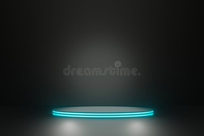 Black and Blue Glowing Empty Stage Scene in the Dark 3d Render, Podium ...
