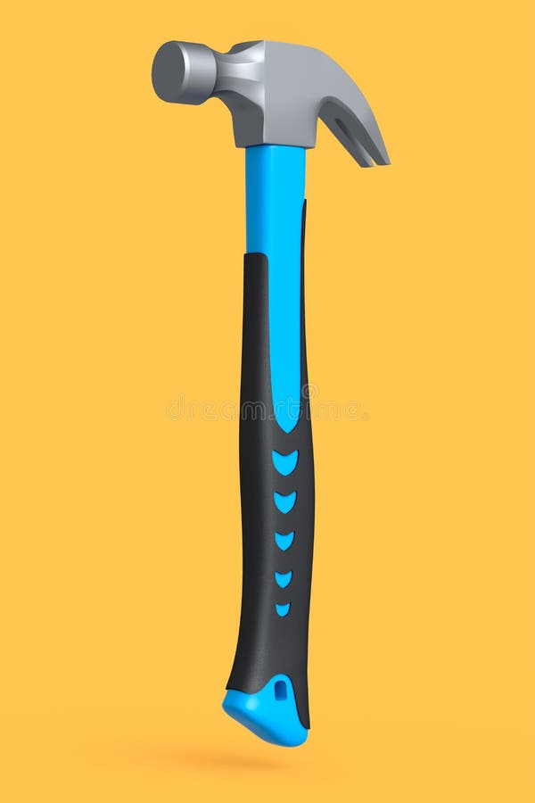 Black and Blue Hammer with a Rubberized Handle Isolated on Yellow ...
