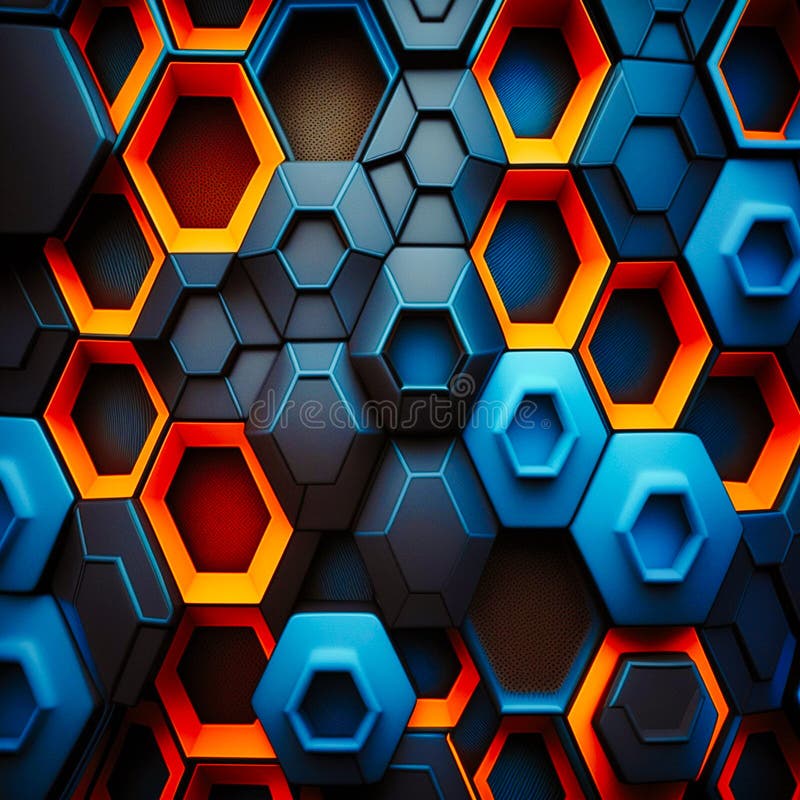 Black Blue and Orange Hexagons Background Pattern, Generative AI Stock ...