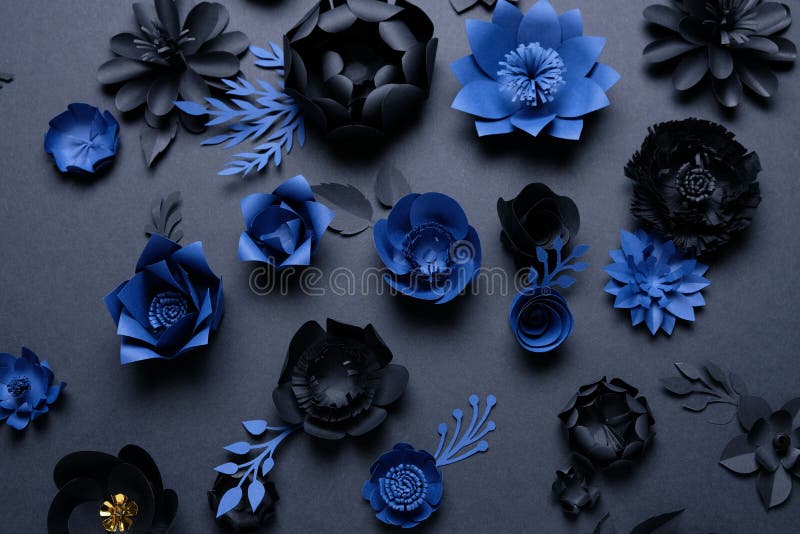 Blue Paper Flowers on Blue Background. Cut from Paper Stock Image ...