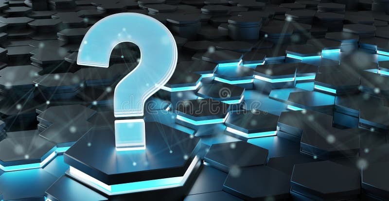 Black and Blue Question Icon on Hexagons Background 3D Rendering Stock ...