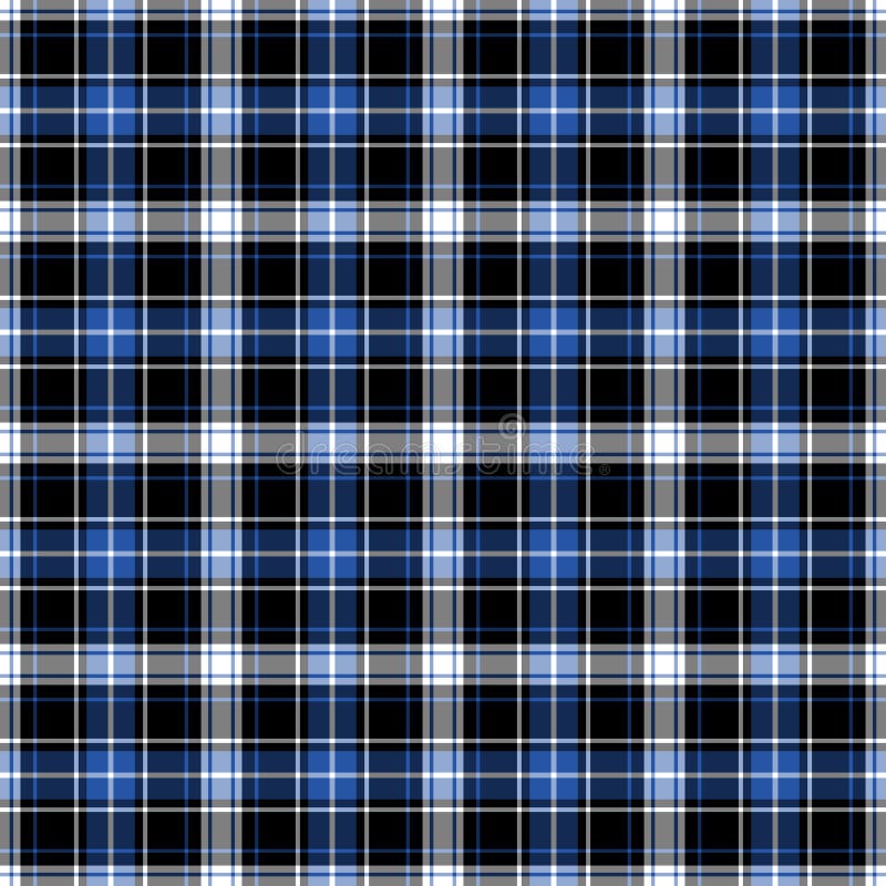 Black, Blue and White Plaid Seamless Pattern Stock Illustration ...