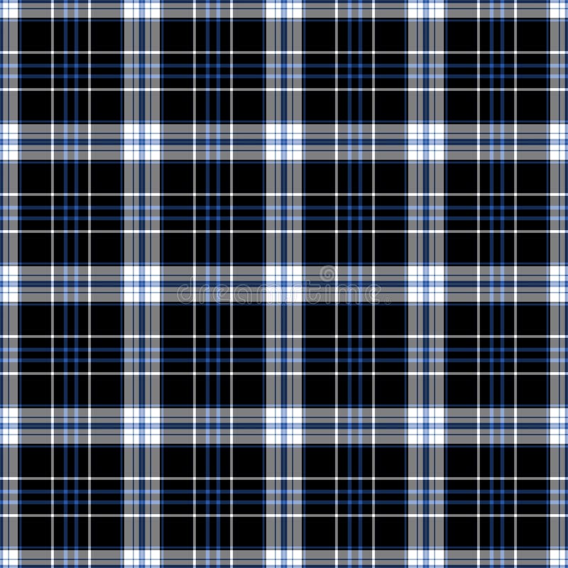 Black, Blue and White Plaid Seamless Pattern Stock Illustration ...