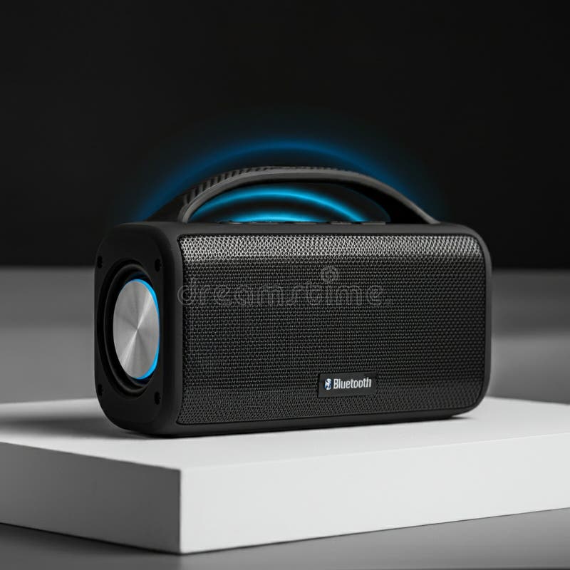 Black Bluetooth Speaker with a Rectangular Shape, Featuring a Metallic ...