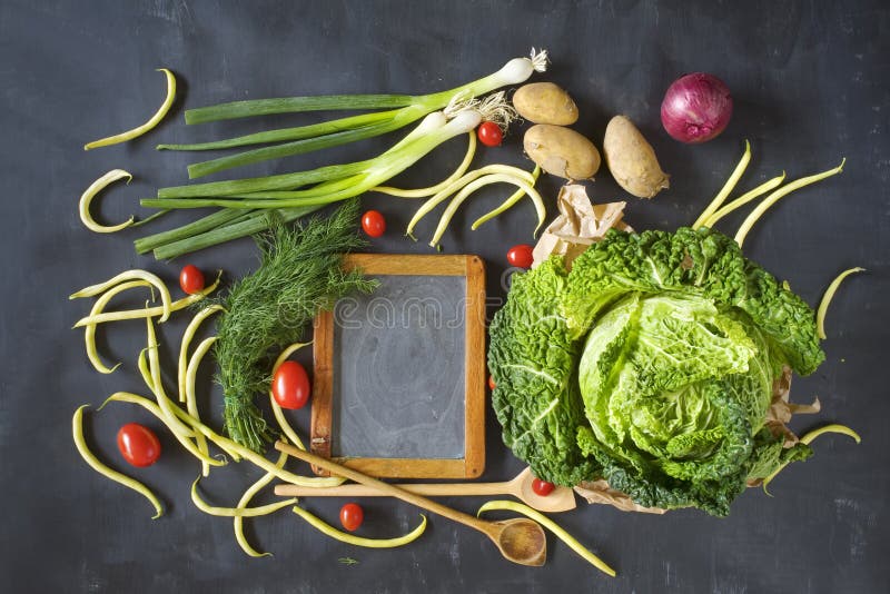Black Board and Food Ingredients, Cooking Concept Stock Photo - Image ...