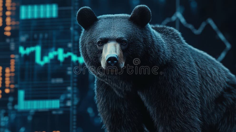 Black Bodied Bear Standing in Front of Data Graph Stock Illustration ...
