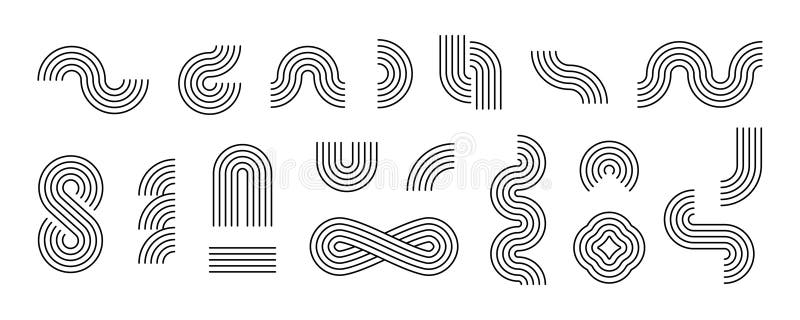 Black Boho Geometric Shape Set. Mid Century Curves, Waves and Arches ...