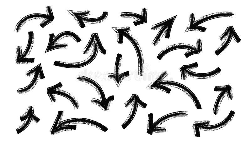 Black Bold Marker Hand Drawn Arrows Set. Collection of Doodle Thick ...