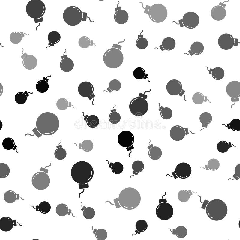 Black Bomb Ready To Explode Icon Isolated Seamless Pattern on White ...