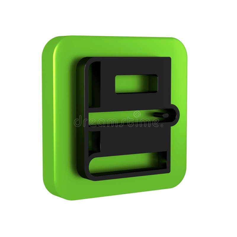 Black Book Icon Isolated on Transparent Background. Green Square Button ...