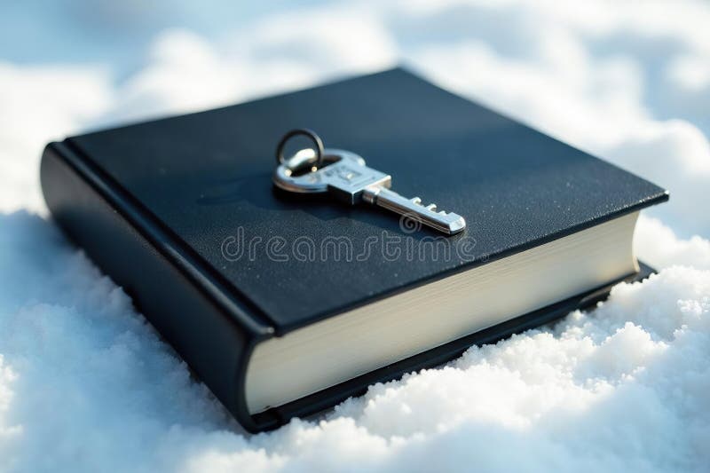 Black Book with Silver Lock and Key on a Snowy White Surface Silver ...