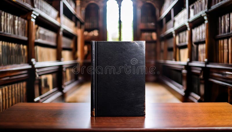 Black Book Standing on Table in a Classic Library Setting. Generative ...