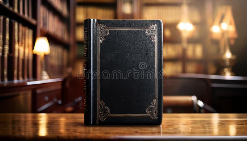 Black Book Standing on Table in a Classic Library Setting. Generative ...