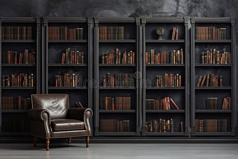 A Black Bookcase in a Dark Room and Dim Light. Stock Illustration ...
