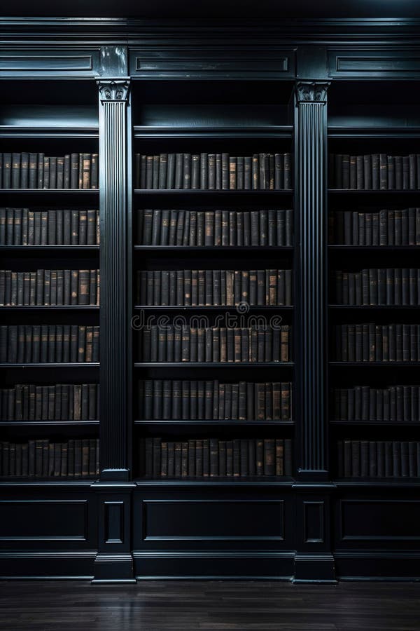 A Black Bookcase in a Dark Room and Dim Light. Stock Illustration ...