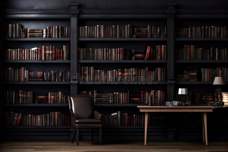 A Black Bookcase in a Dark Room and Dim Light. Stock Illustration ...