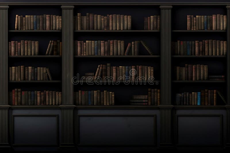A Black Bookcase in a Dark Room and Dim Light. Stock Illustration ...