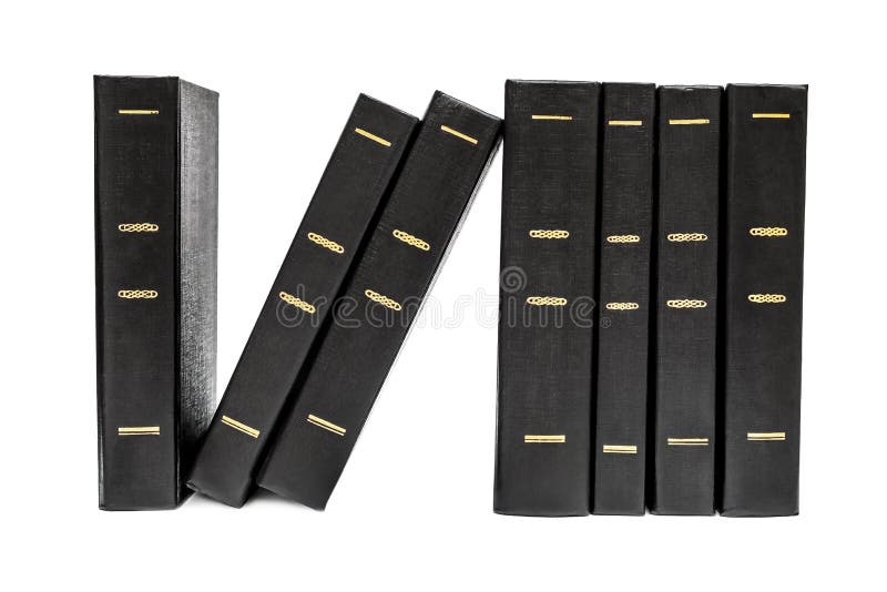Row of Black Books Isolated on White Stock Image - Image of reading ...