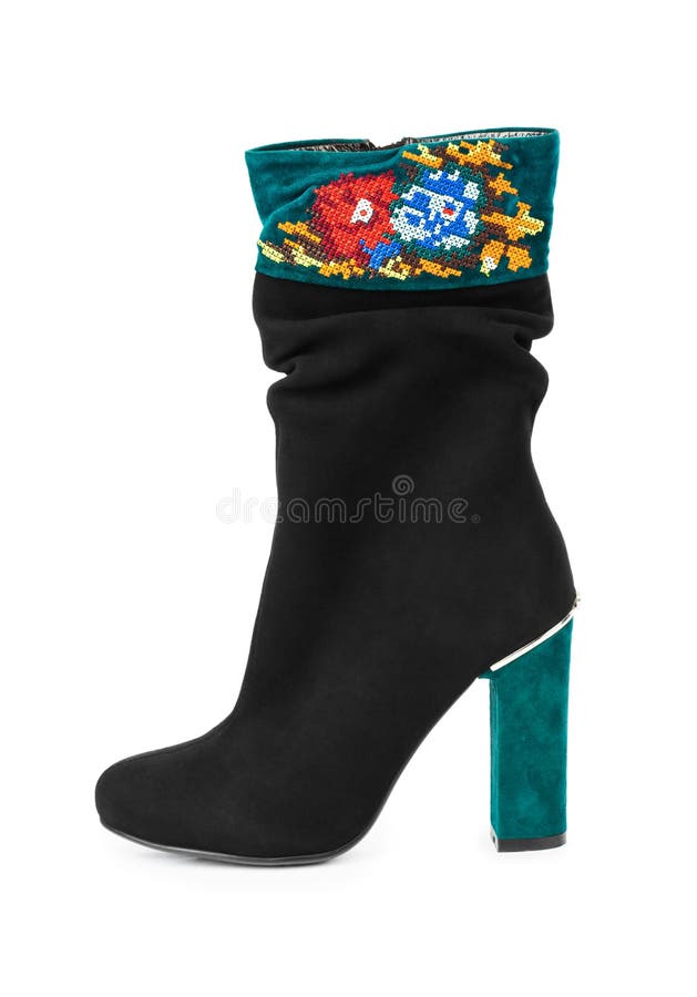 Black Boot with Floral Pattern Stock Photo - Image of glamour, single ...
