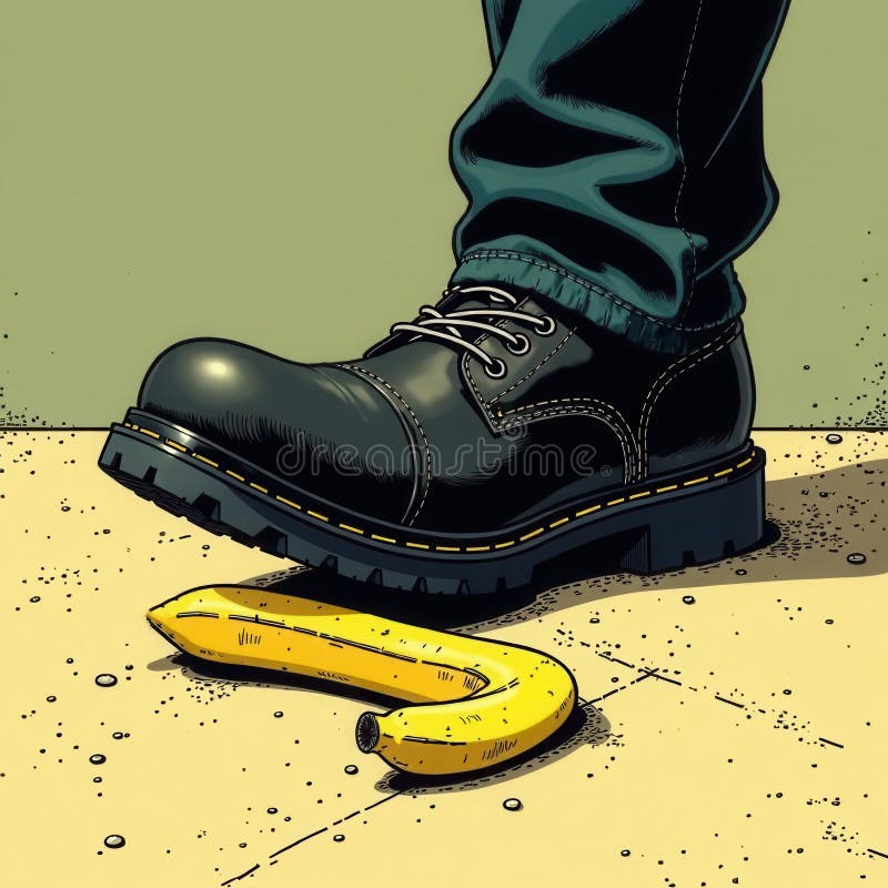 Black Boot Stepping on Yellow Object in Indoor Setting Stock Photo ...