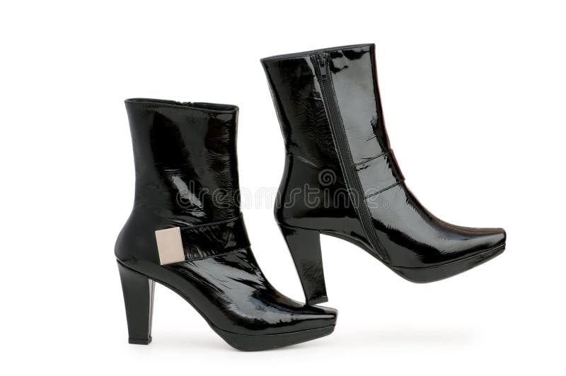 Front and Side View of Pair of Black Female Boots Stock Image - Image ...