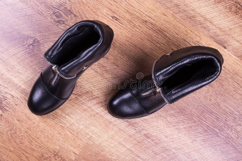 Black boots top view stock image. Image of footwear - 126007735