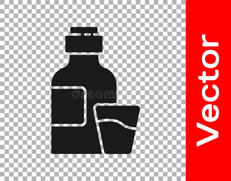 Black Bottle of Medicine Syrup and Dose Measuring Cup Solid Icon ...