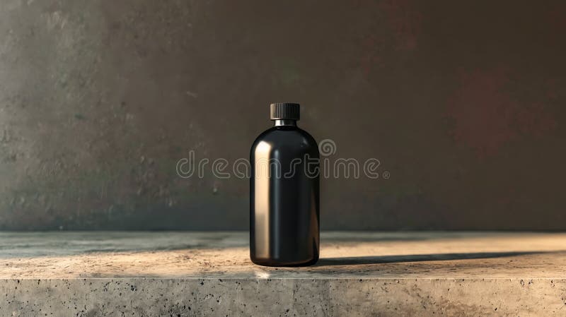A Black Bottle Sitting on a Concrete Surface. Generative AI Stock Image ...