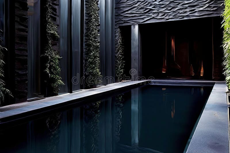 Black Bottom Pool a Pool with a Dark Colored Bottom Creating a D Stock ...