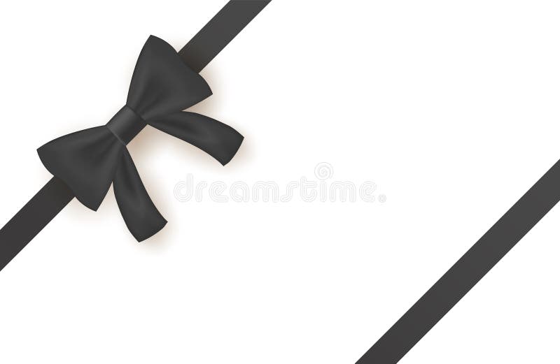 Black Bow and Ribbon Place on Corner of Paper. Vector Realistic Shiny ...